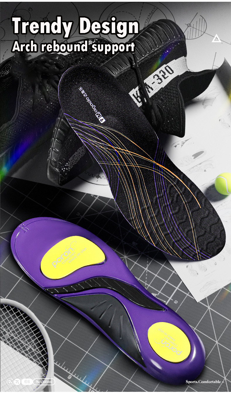 พื้นรองเท้าแบบสปอร์ต Poron+PU+mesh+เจล นุ่มสบาย พื้นรองเท้าดูดซับแรงกระแทกและระบายอากาศได้ดี ...