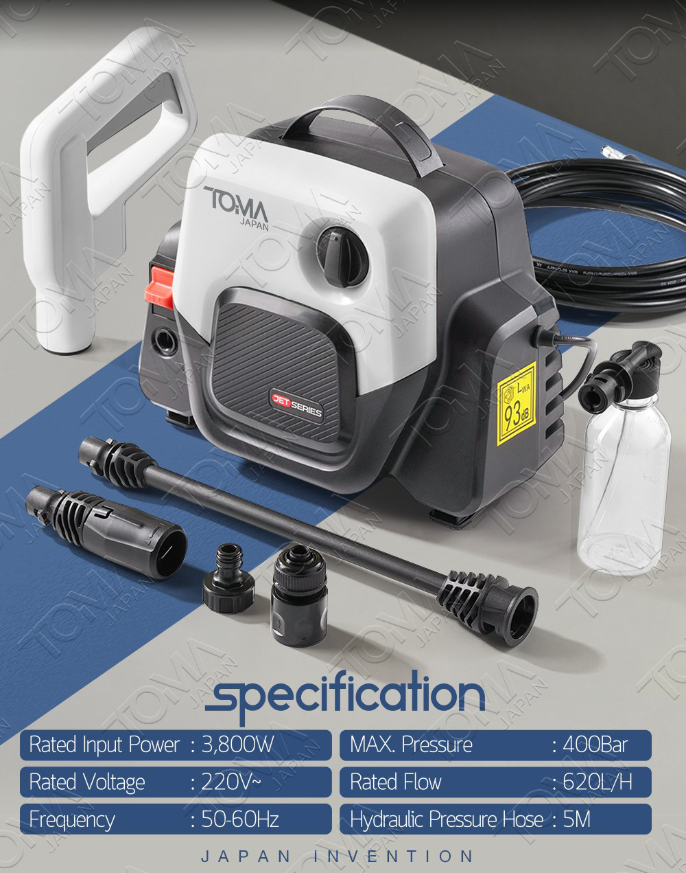 TOMA JAPAN เครื่องฉีดน้ำแรงดันสูง 400 บาร์ 3,800 วัตต์ JET Series รุ่น ...