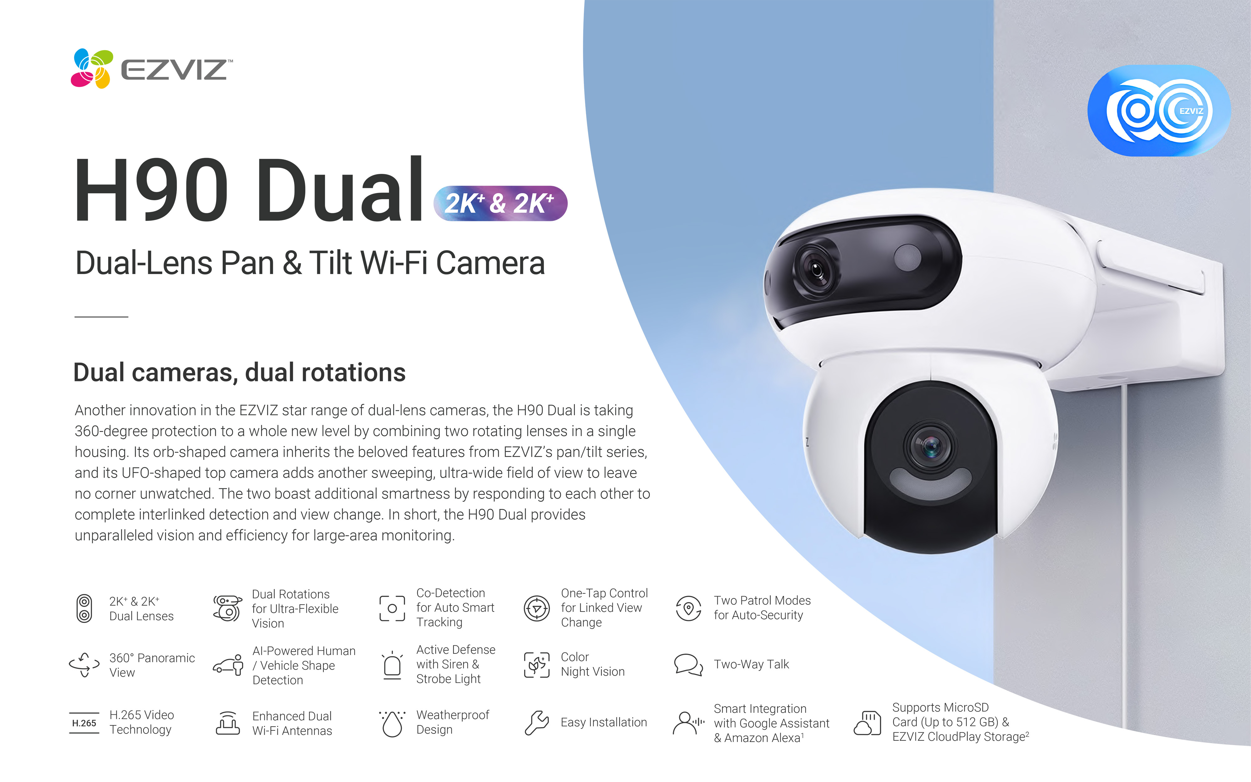 EZVIZ H90 Dual 4MP+4MP (CS-H90-R100-8H44WKFL) WIFI PT IP Camera DUAL ...