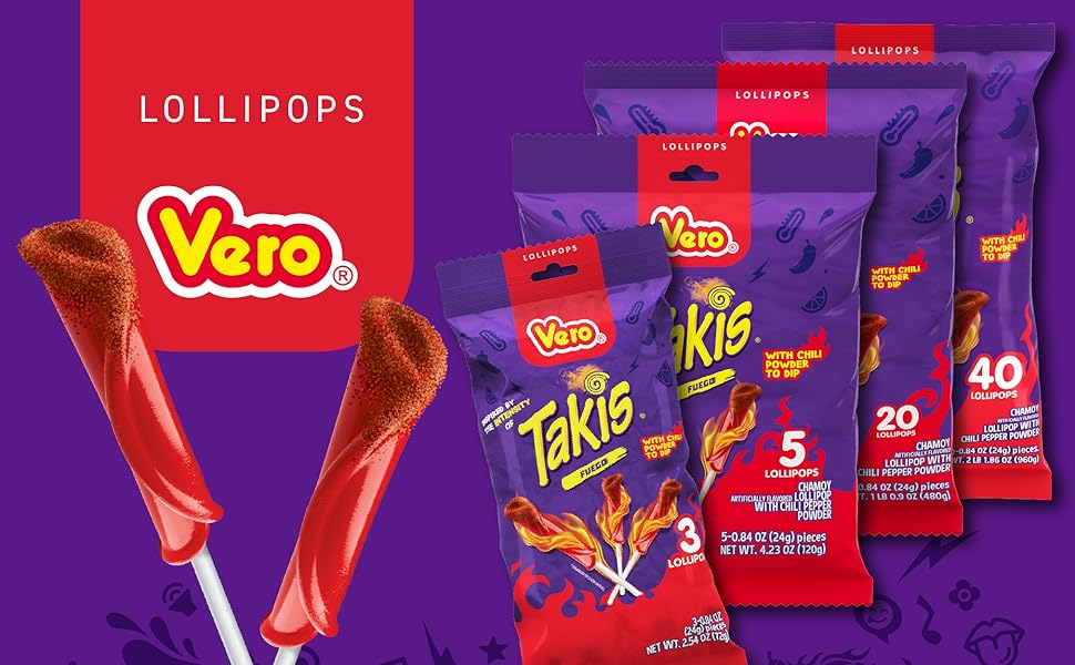 Vero Takis Fuego Lollipop with Chili Pepper Powder ลูกอมรสเผ็ด อมยิ้มผง ...