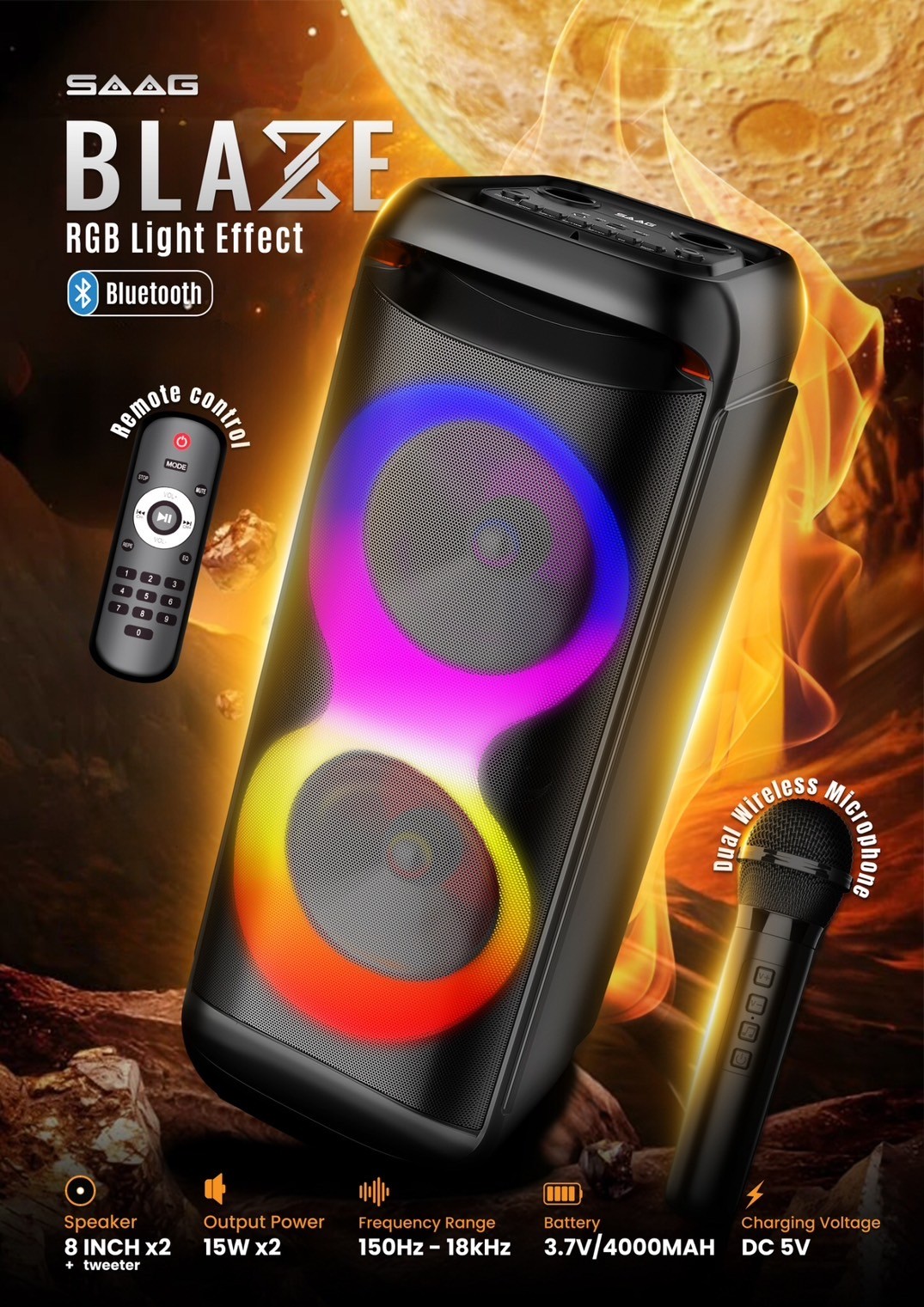ลำโพง SAAG ALBUM BLAZE CREATD มีแถมไม 2อัน 15+15wประกัน 1ปี | Shopee Thailand