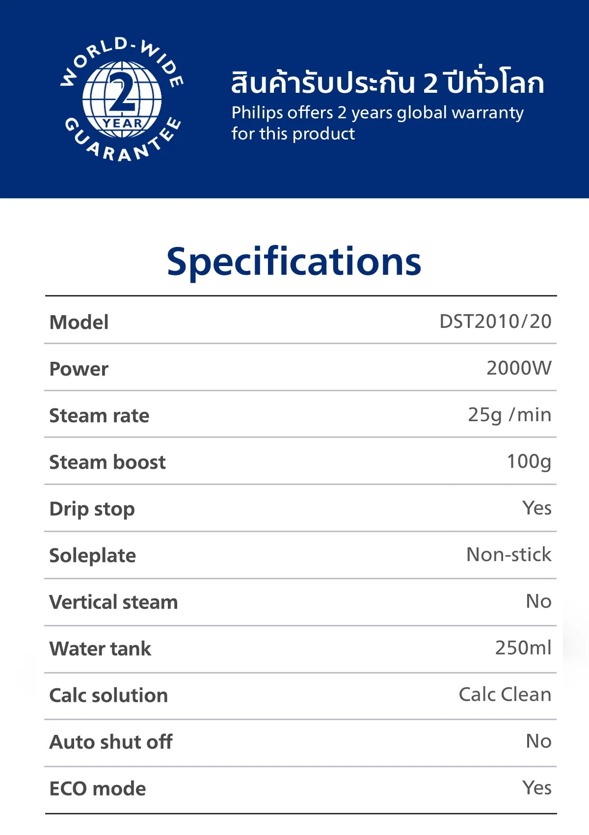 Philips Steam Iron เตารีดไอน้า 2000 series รุ่น DST2010/20 2000 วัตต์ ...