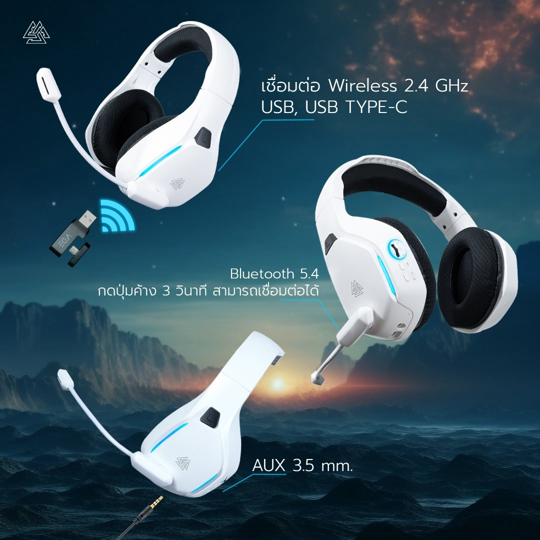 EGA หูฟังเกมมิ่ง TYPE H17 Tri-Mode USB/AUX/Type-C ไร้สาย ใช้งานสะดวก ...