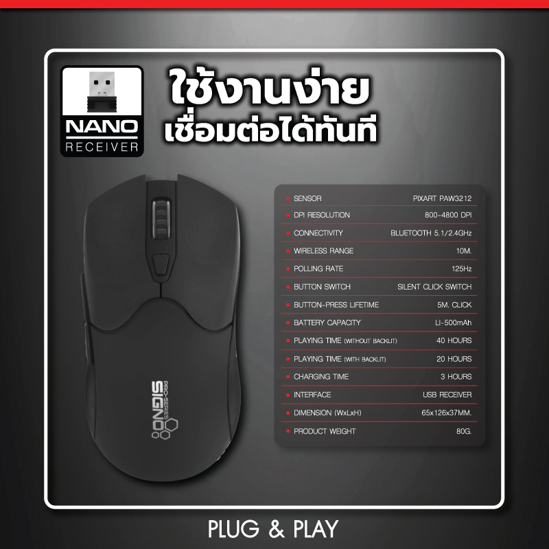 SIGNO RGB Wireless Gaming Mouse MEGGER รุ่น WG-910 (เมาส์ เกมมิ่ง ...