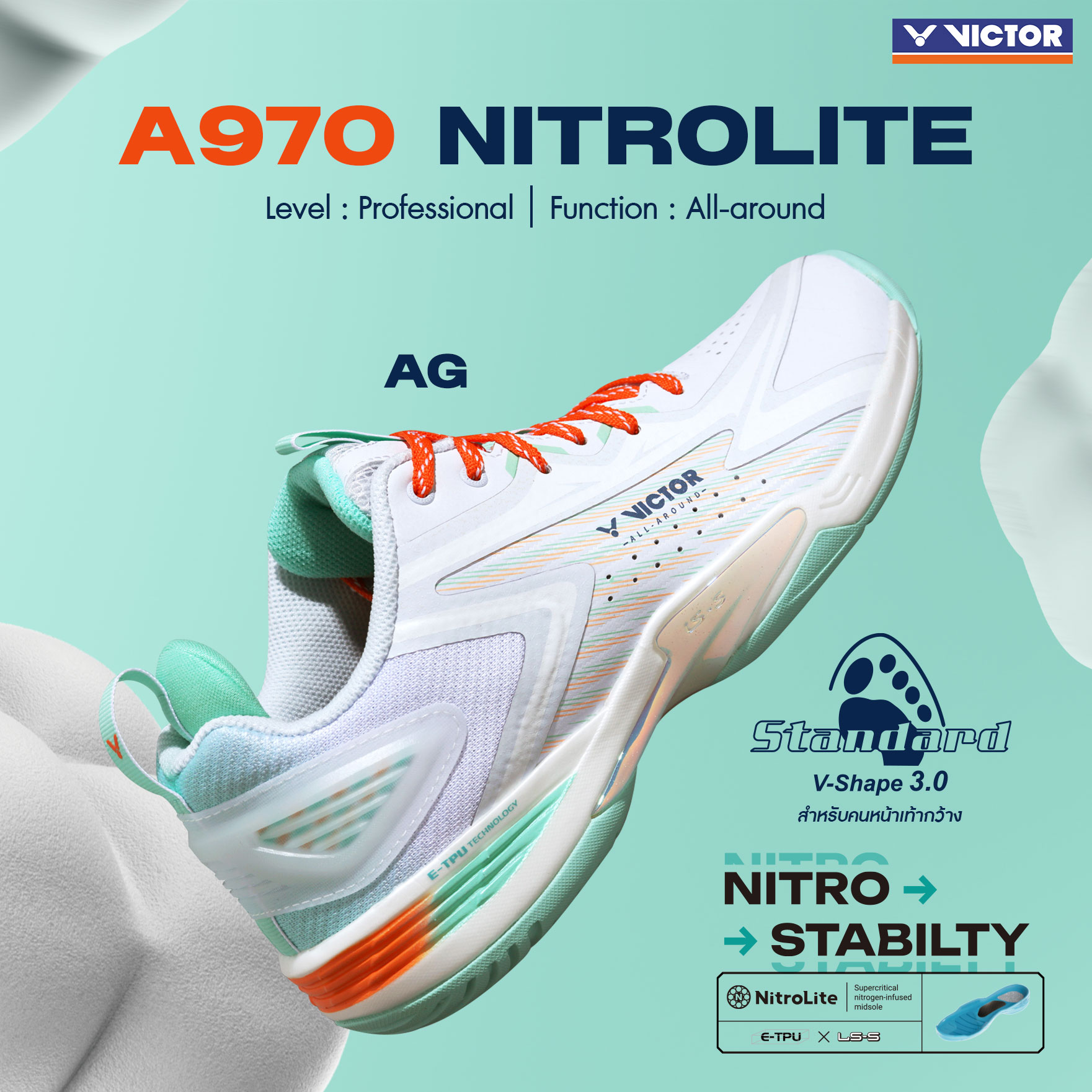 VICTOR รองเท้ากีฬาแบดมินตัน รุ่น A970 NITROLITE | Shopee Thailand