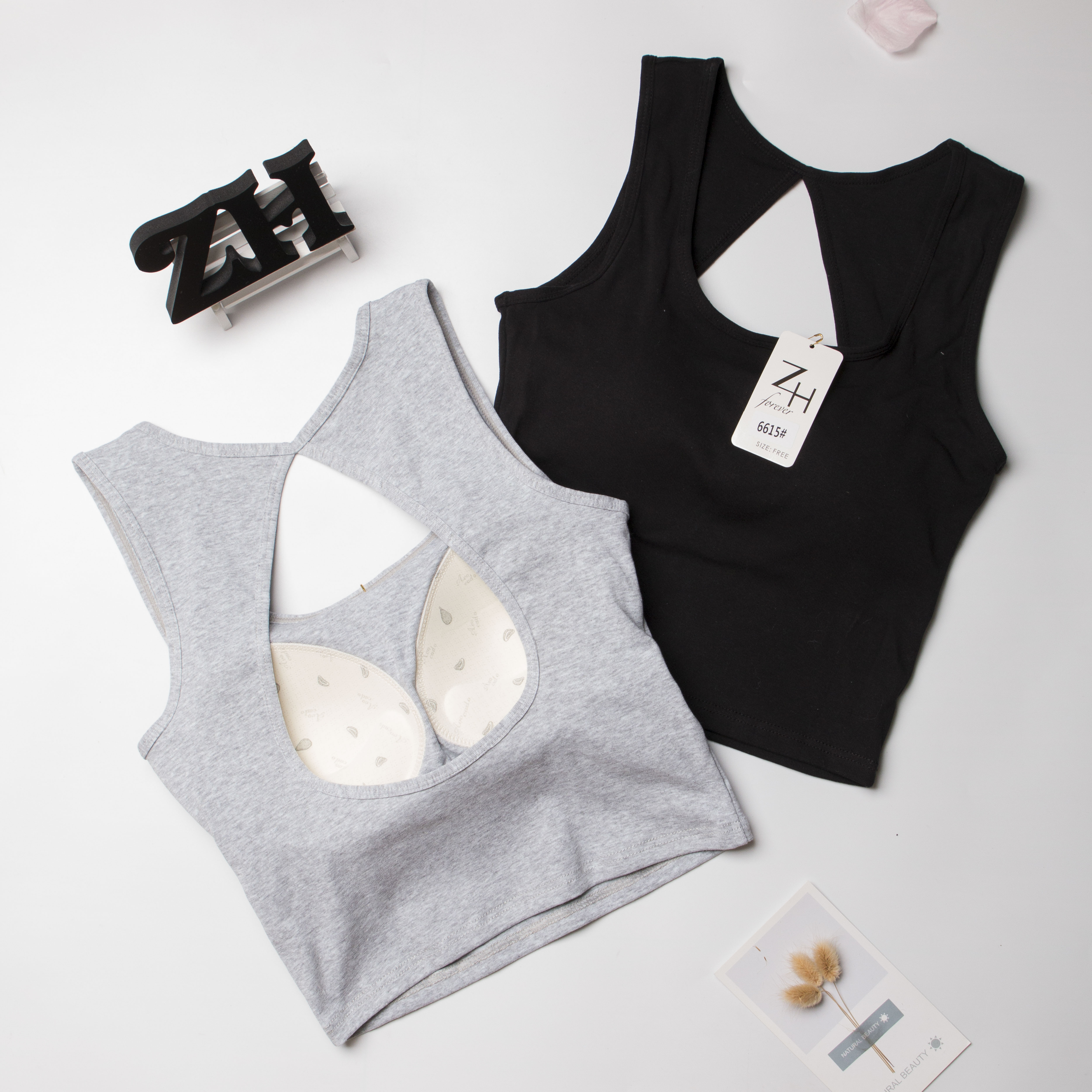 ZH.6615 เสื้อกล้ามผ้าฝ้ายโชว์หลังงานฟองน้ำในตัว | Shopee Thailand