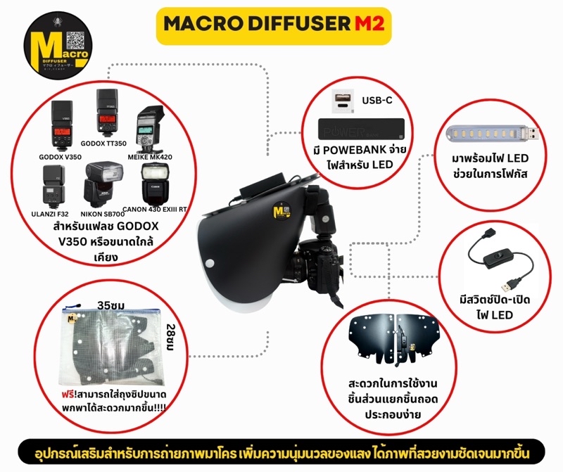 Macro diffuser soft box ชุดซอฟบ๊อก ถ่ายมาโคร สำหรับ Godox V350 tt350 ...