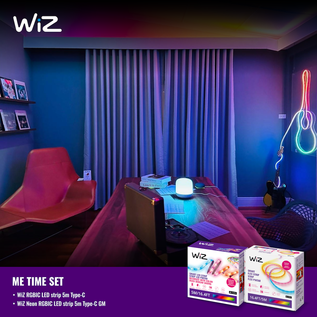 [Me Time set]WiZ RGBIC LED strip 5m Type-C และ WiZ Neon RGBIC LED strip 5m Type-C GM | Shopee ...