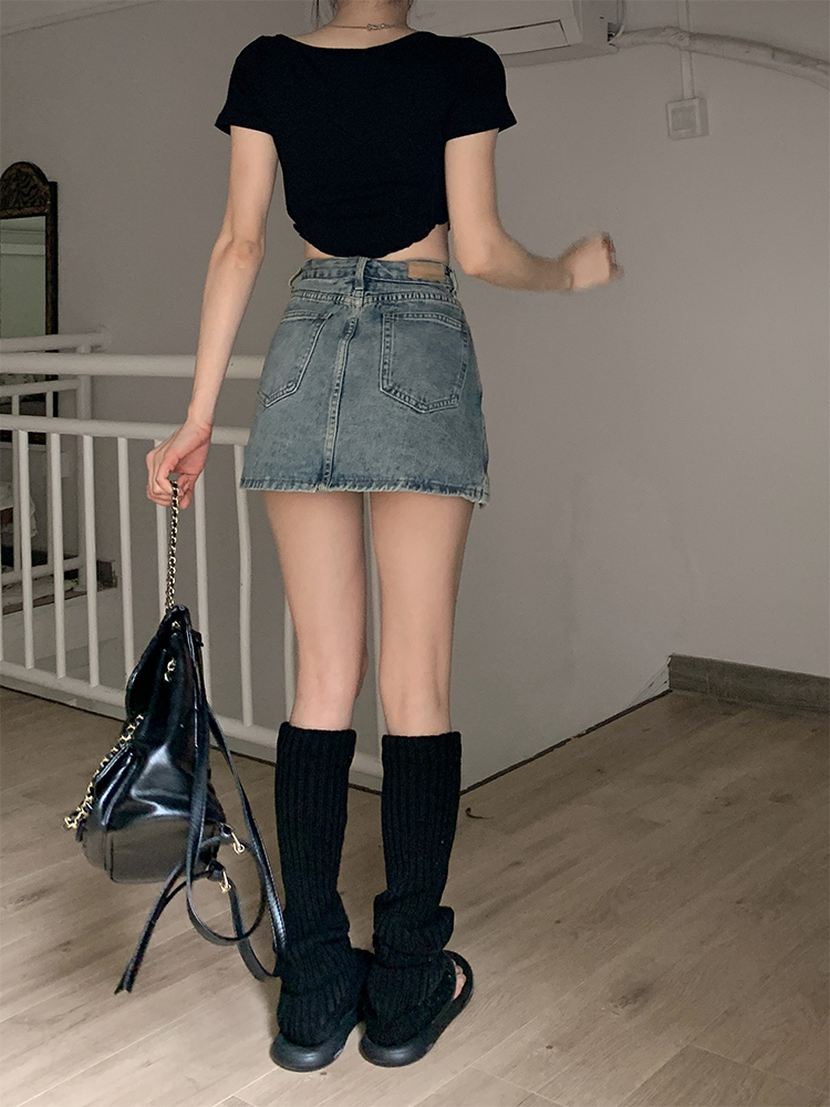 GHAOHES กระโปรงกางเกงยีนส์ S-4XL เอวสูง ลมเกาหลี มินิน่ารัก ผ่า 2 ข้าง มีซับยีนส์ กระโปรง y2k ...