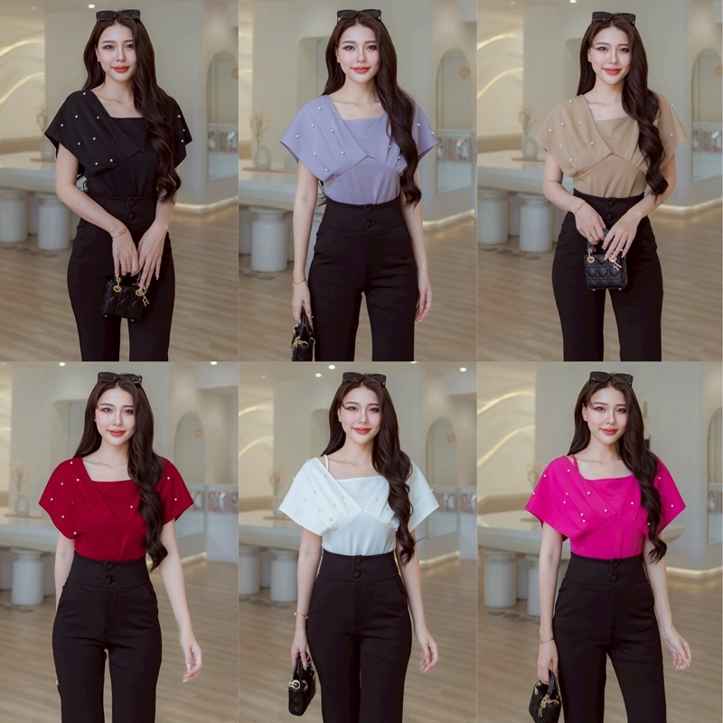 235 เสื้อสายเดี่ยวแต่งปกมุกตอก (ผ้ายืด Original REEYA) | Shopee Thailand