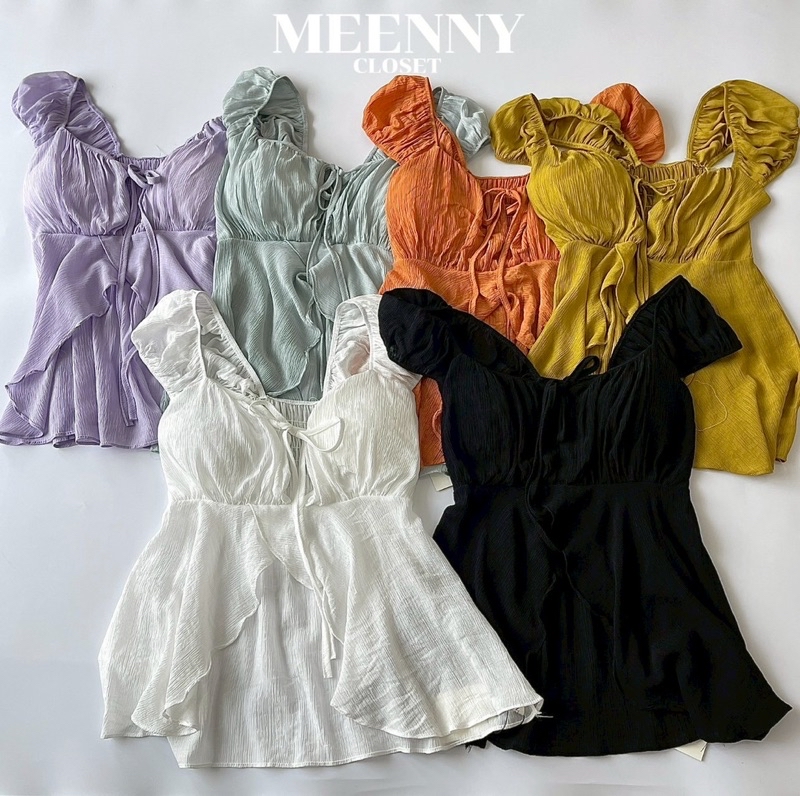 Meenny Closet | GN05 เสื้อเเขนตุ๊กตาดีเทลโบว์ผ่าหน้า MEENNY | Shopee Thailand