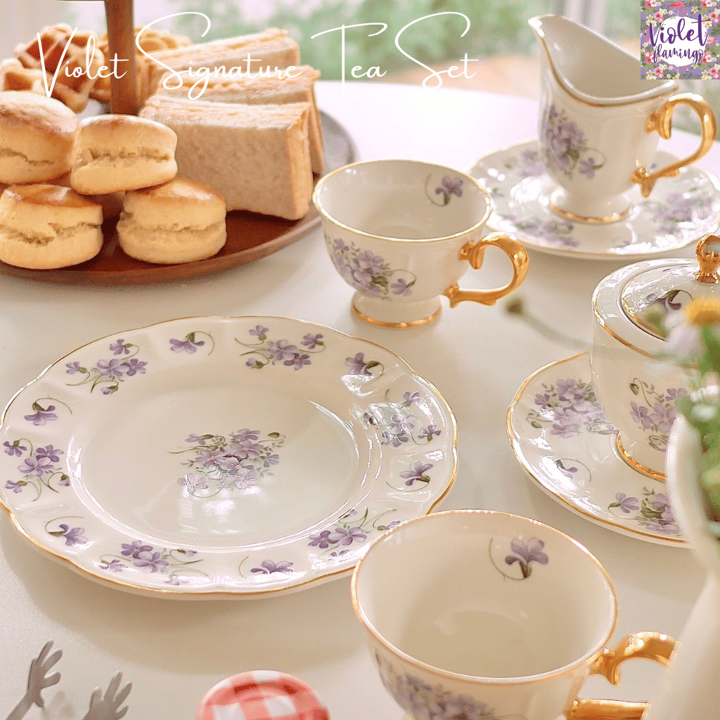 Violet Flamingo จานชามลายดอกไม้สีม่วง Violet Signature Collection วัสดุ ...