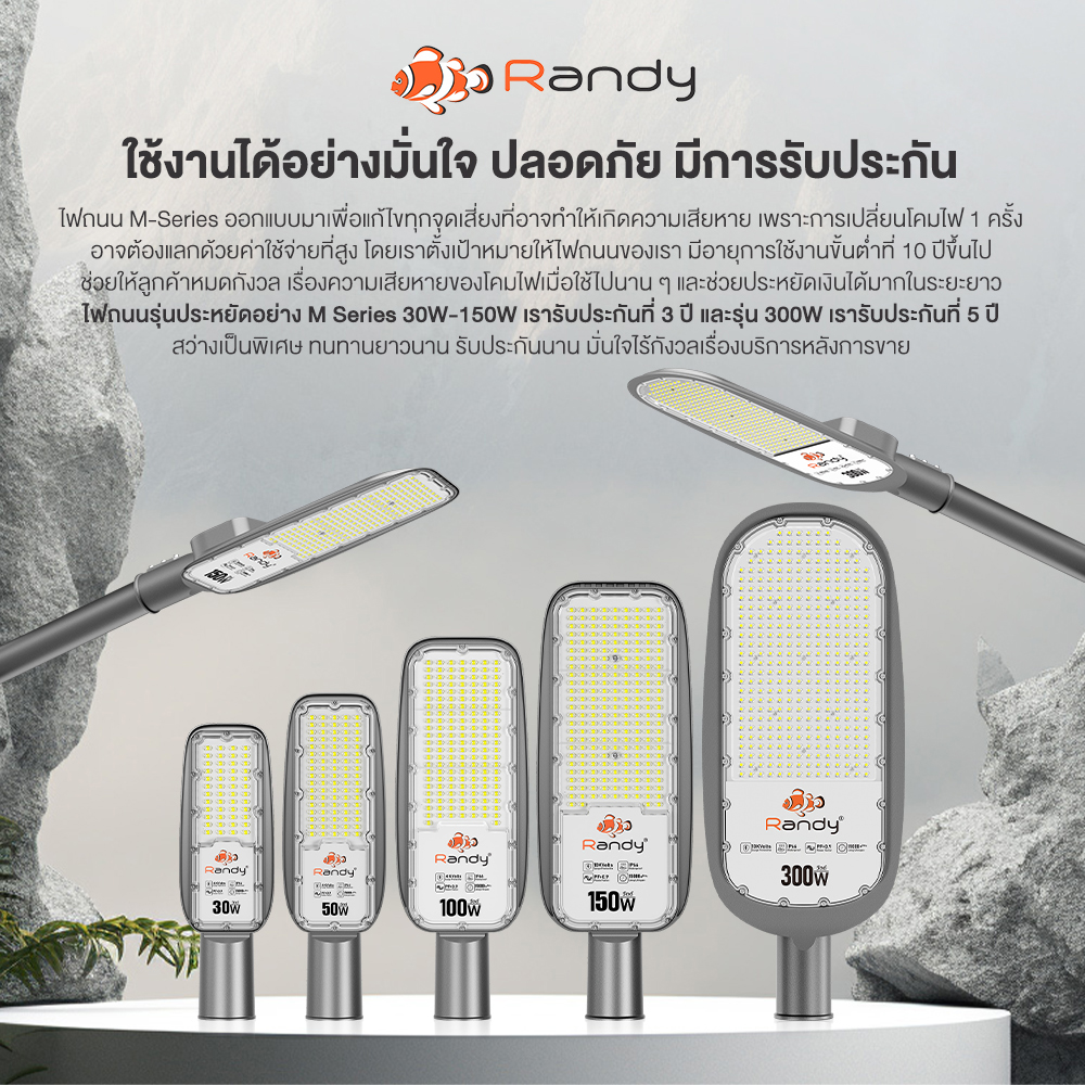 [3FREE1] RANDY ไฟถนน 220Vโคมอลูมิเนียมหล่อขึ้นรูป ทนทาน กันฟ้าผ่า4+10KV ...