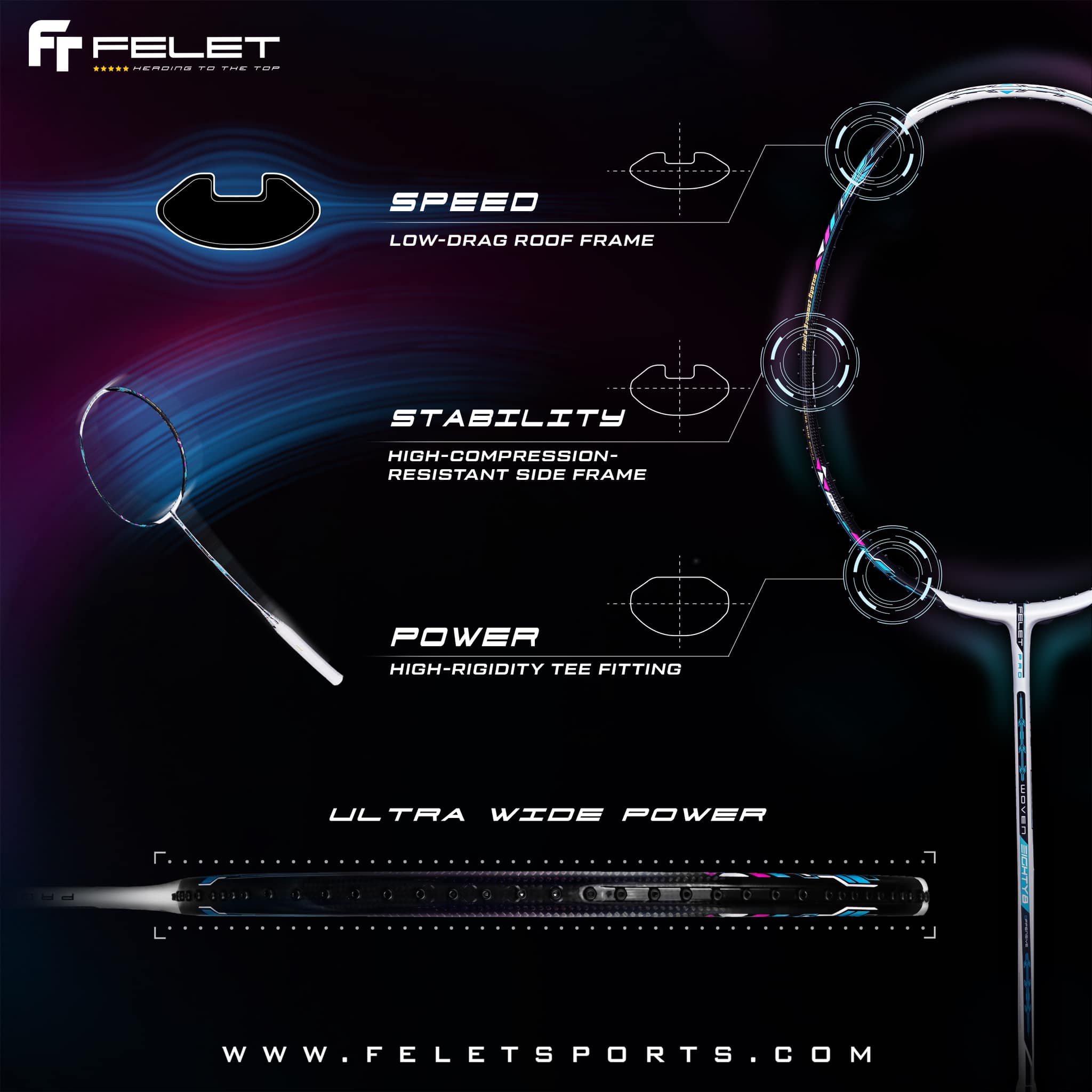 FELET ไม้แบดมินตัน รุ่น WOVEN EIGHTY 8 (4U) แถมเอ็น + กริป คละสี + ซอง ...