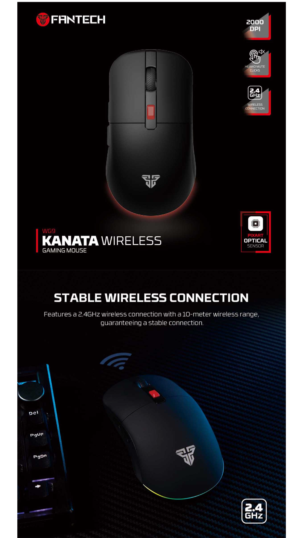 WIRELESS MOUSE (เมาส์ไร้สาย) FANTECH WG9 KANATA WIRELESS (BLACK ...