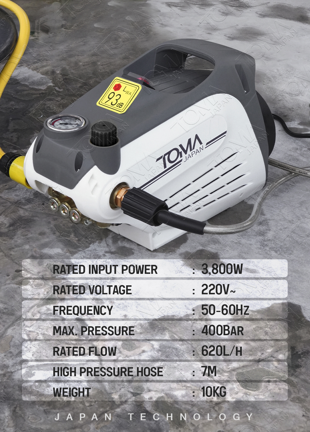 TOMA JAPAN เครื่องฉีดน้ำแรงดันสูง 400 บาร์ 3,800 วัตต์ ปรับแรงดันน้ำได้ ...
