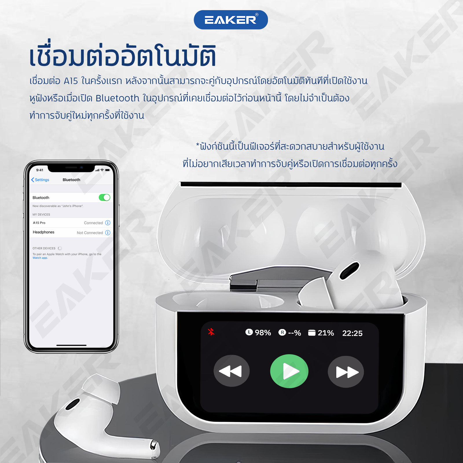 รุ่นใหม่ EAKER หูฟังบลูทูธไร้สาย บลูทูธ5.4 พร้อมหน้าจอทัชสกรีน เสียงStereo HD voice คุยสายชัด ...