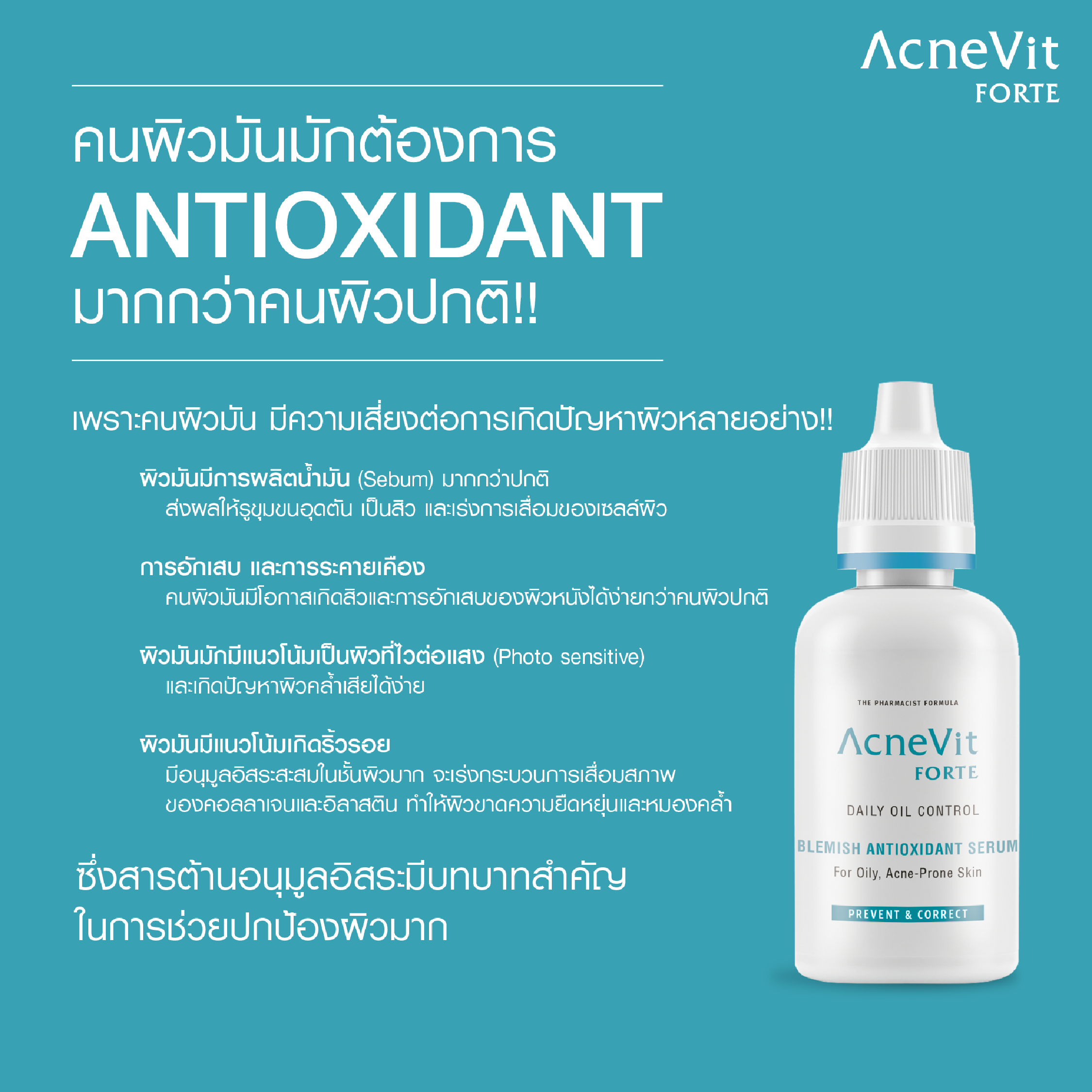 Acnevit Forte Blemish Antioxidant Serum 30ml (เซรั่ม AOXเพื่อคนผิวมัน ...