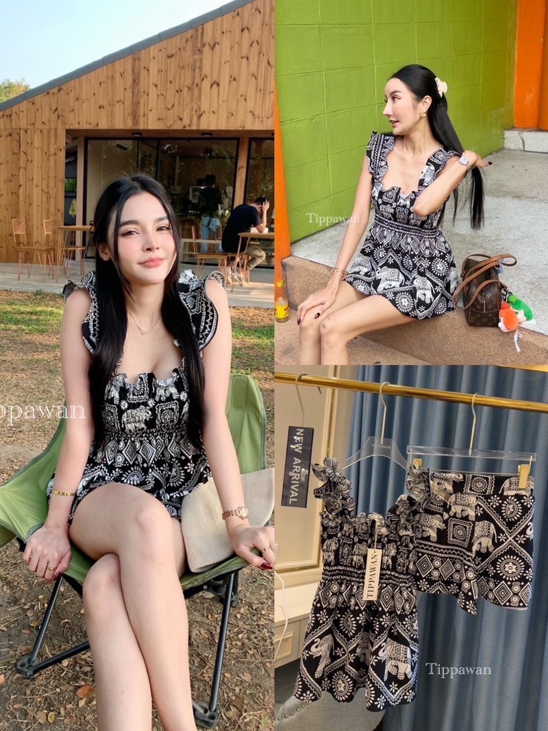 Tippawan Setสม้อค ลายช้างไทย+กางเกงขาสั้น ปังสุด อากาศร้อนแล้วค๊า ชุดนี้ตอบโจทย์ | Shopee Thailand