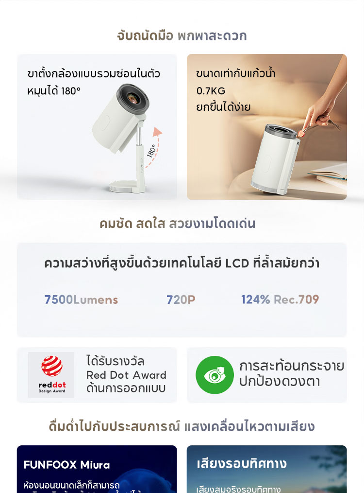 FUNFOOX โปรเจคเตอร์ Projector 4K MIURA มินิโปรเจคเตอร์ ระบบ Android 13. ...