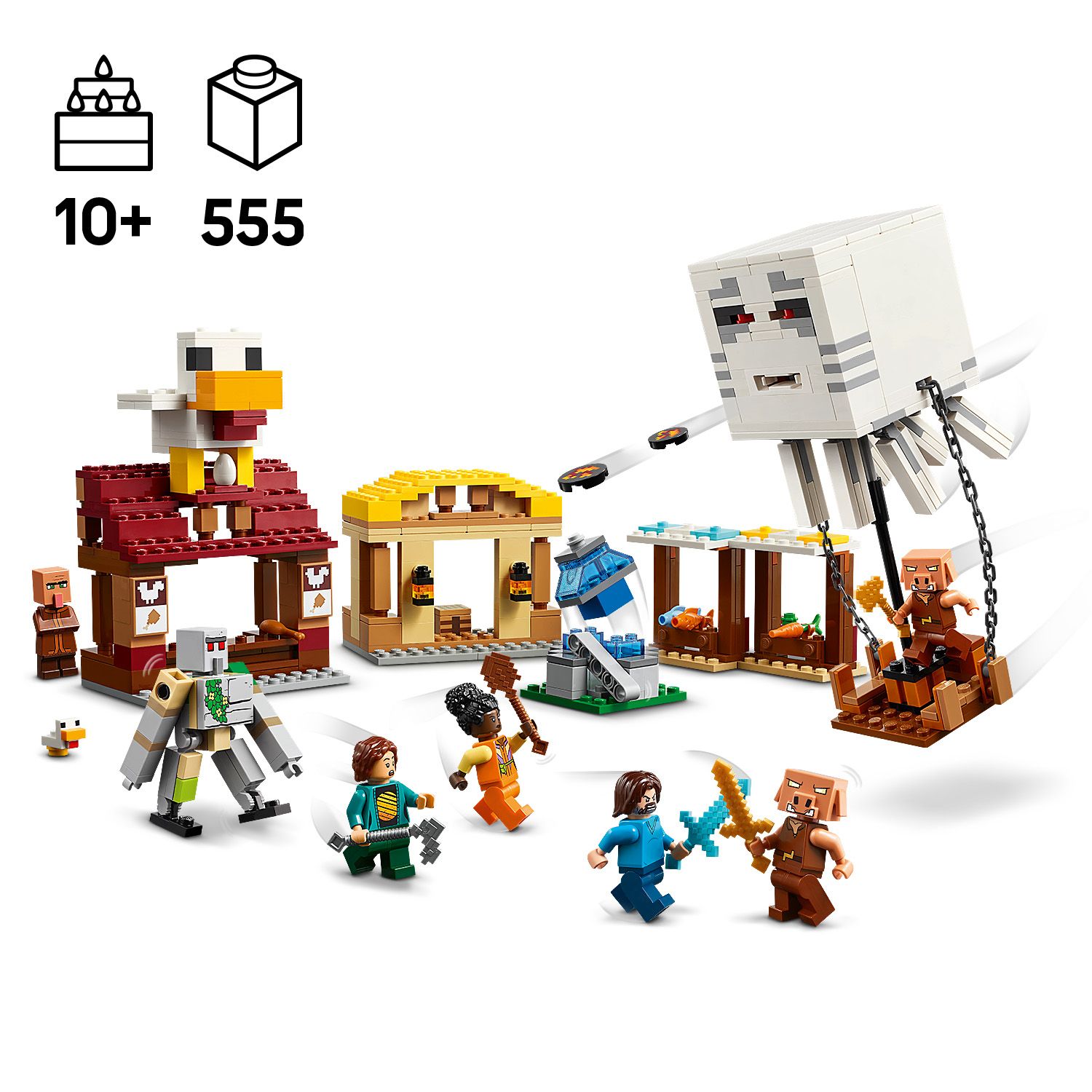 LEGO Minecraft 21273 The Ghast Balloon Village Attack (555 Pieces ...