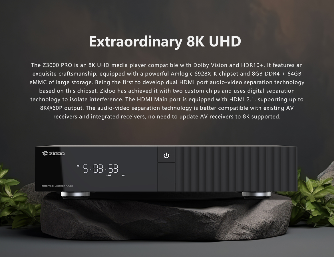 [ศูนย์ไทย] ใหม่ Zidoo Z3000 PRO 8K Media Player โปรเซสเซอร์ Amlogic S928X-K 64 บิต RAM 8GB ROM ...