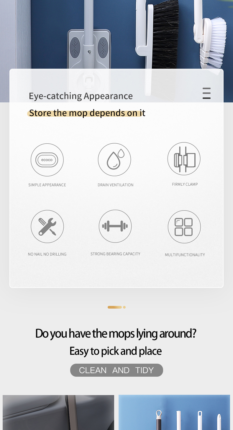 [พร้อมส่ง]Ecoco ที่แขวนไม้กวาดติดผนัง ไม่ต้องเจาะ ที่เก็บไม้กวาด ติดง่าย ที่แขวนไม้ถูพื้น E2001 ...