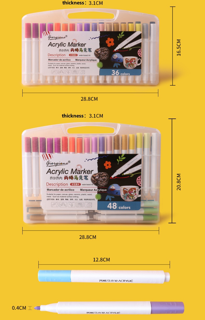 Giorgione 12/24/36/48 สีอะคริลิคมาร์กเกอร์กันน้ําสีแห้งเร็วมือวาดปากกา ...