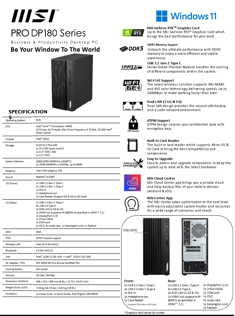 [Pre-Order] MSI PRO DP180 14A-634TH , PRO DP180 14A-635TH , PRO DP180 14A-636TH ,PRO DP180 14A ...