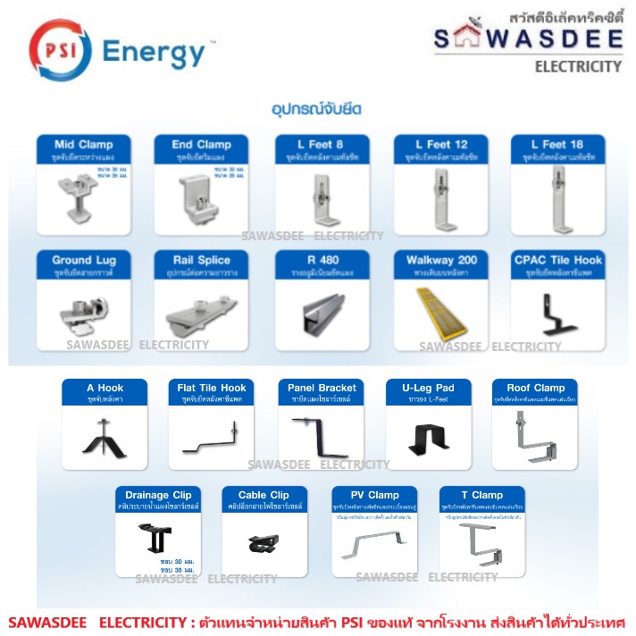 (มีตัวเลือก-SET 4) PSI SOLAR CELL - RAIL & MOUNTING อุปกรณ์จับยึดแผงโซ ...