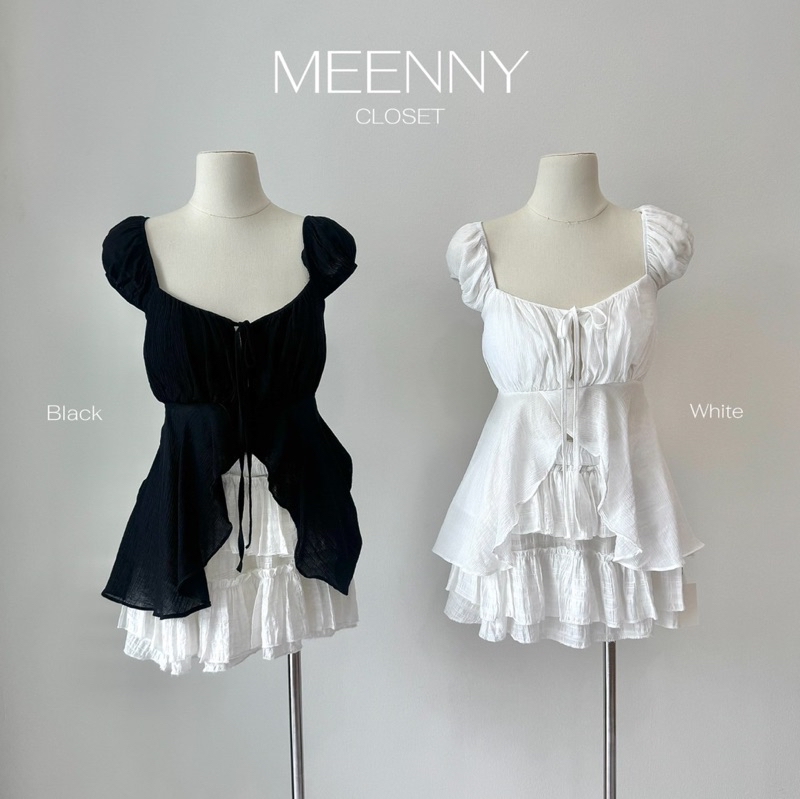 Meenny Closet | GN05 เสื้อเเขนตุ๊กตาดีเทลโบว์ผ่าหน้า MEENNY | Shopee Thailand