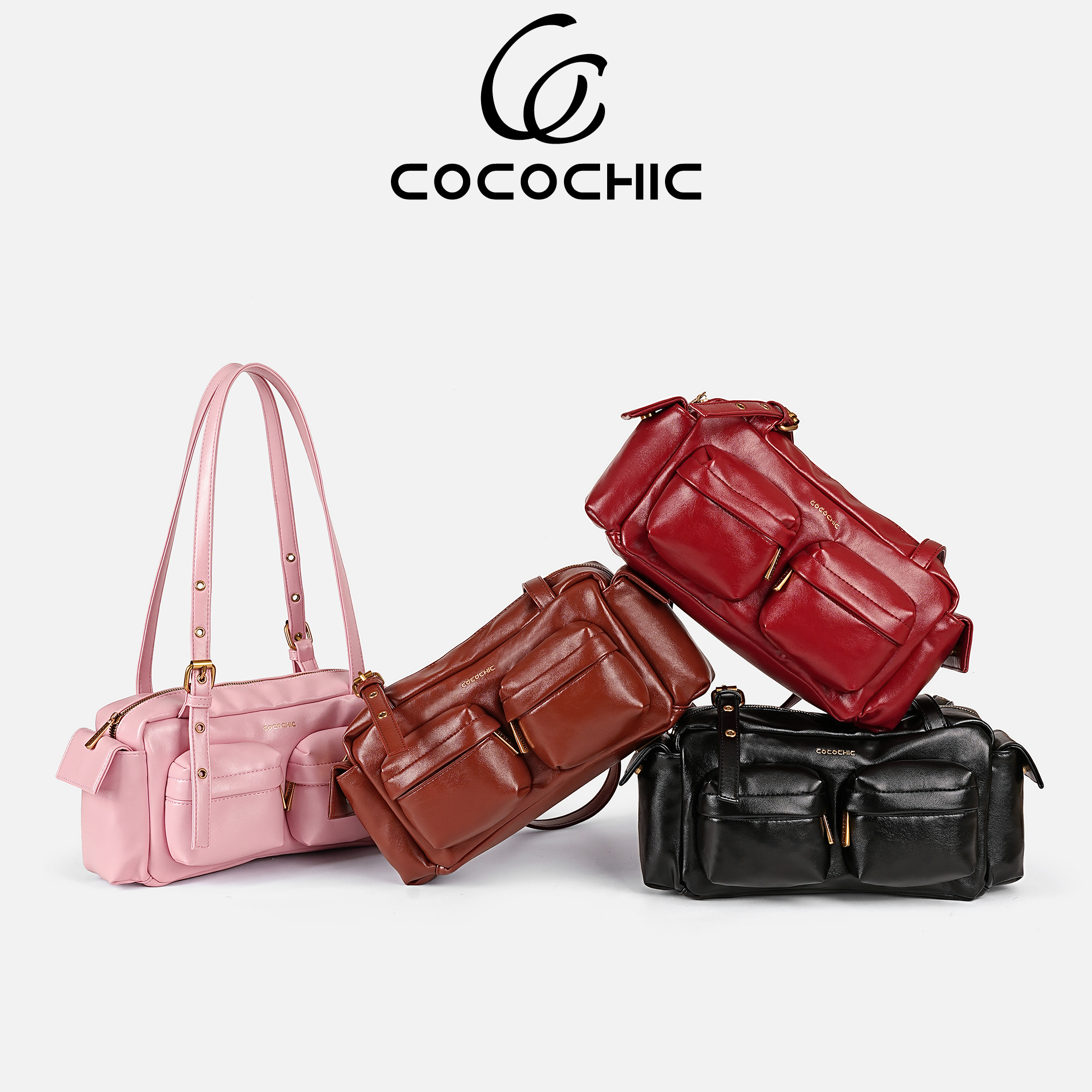 COCO CHIC Reyna Bag มีซิป กระเป๋าสะพายไหล่สำหรับผู้หญิงสไตล์เกาหลีเรียบ ...