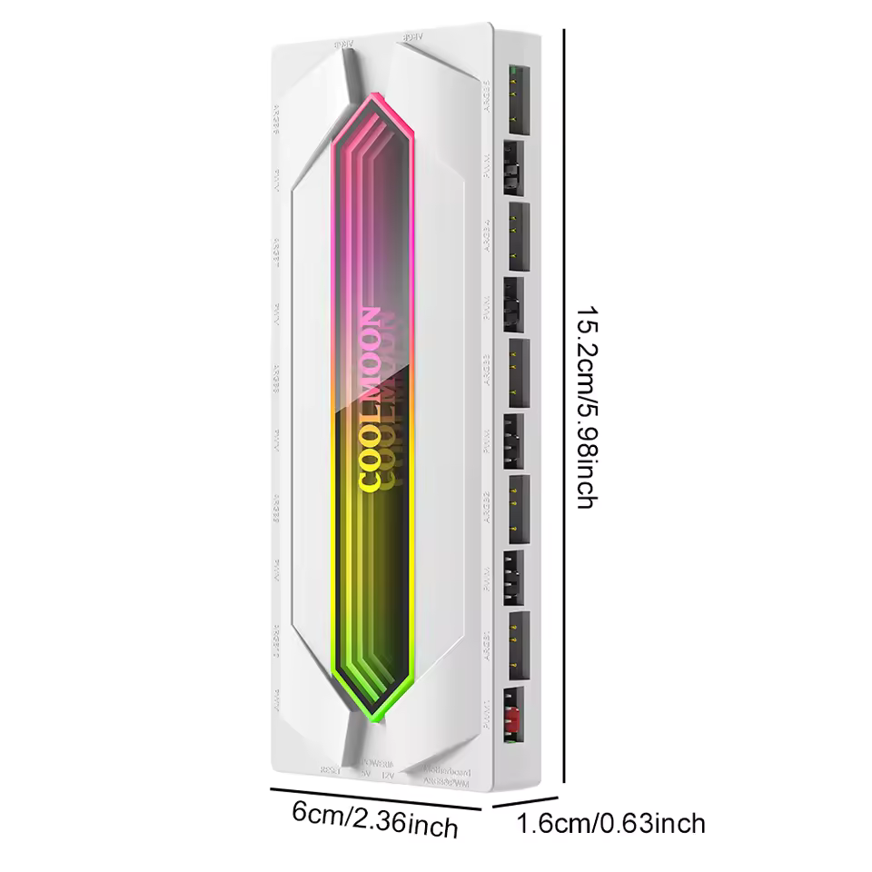 กล่องควบคุมไฟ COOLMOON MC10 ARGB Fan Hub Controller 4pin PWM+3pin 5V ...