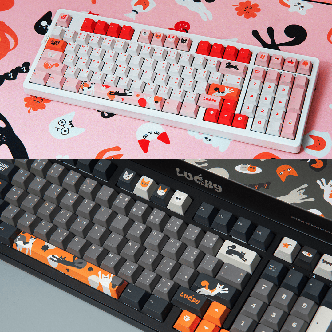 Loga Keycap Set Lucky Cat Black & PINK คีย์แคปเกมมิ่งลายแมวนำโชค by ...
