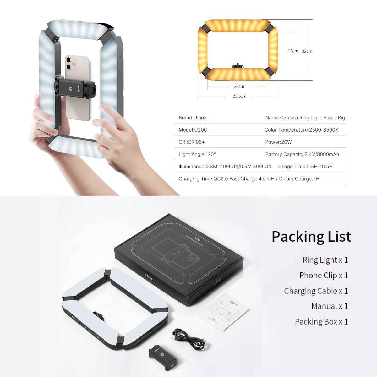 Ulanzi U200 Ring Light Video Rig เคสด้ามจับกันสั่นมือถือ พร้อมไฟ LED ...