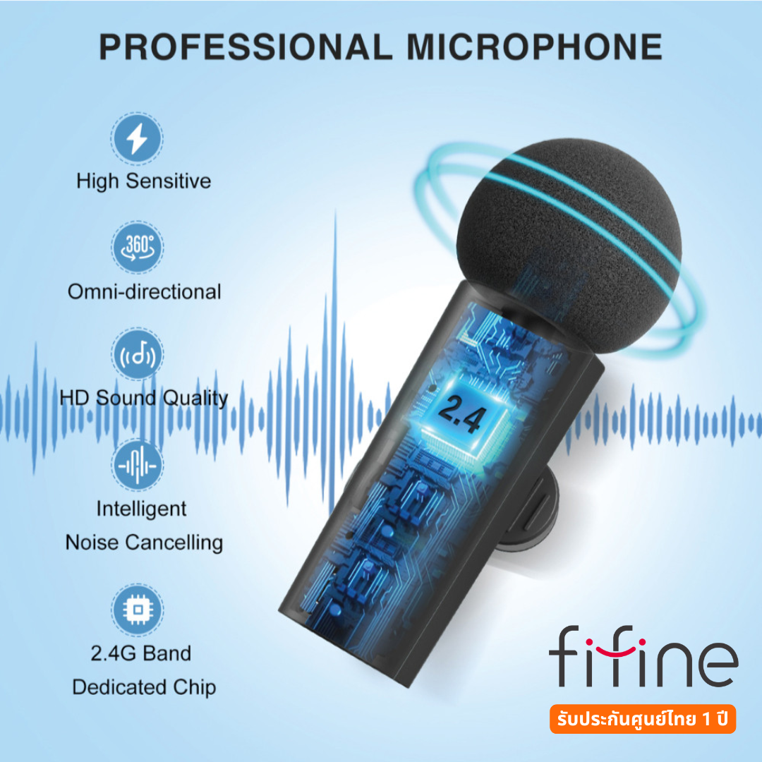 Fifine ไมค์โครโฟน M8 USB-C Dual Wireless Lapel Mic Type 2.4G Dual ...