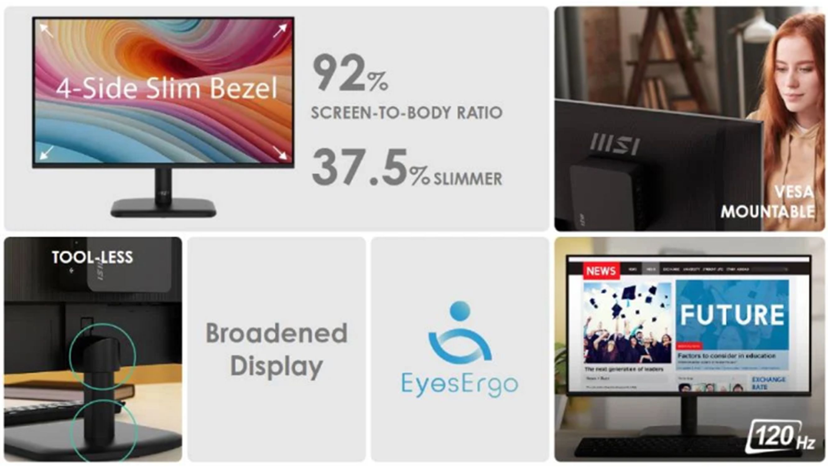 MONITOR (จอ Ergonomic) MSI PRO MP251L E2- 24.5" (IPS FHD 120Hz Eye Care ...