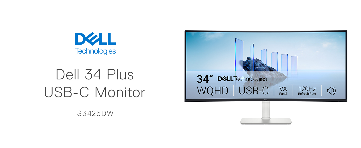 Dell 34 Plus USB-C Curved Monitor - S3425DW - 34-inch (3440 x 1440) up ...