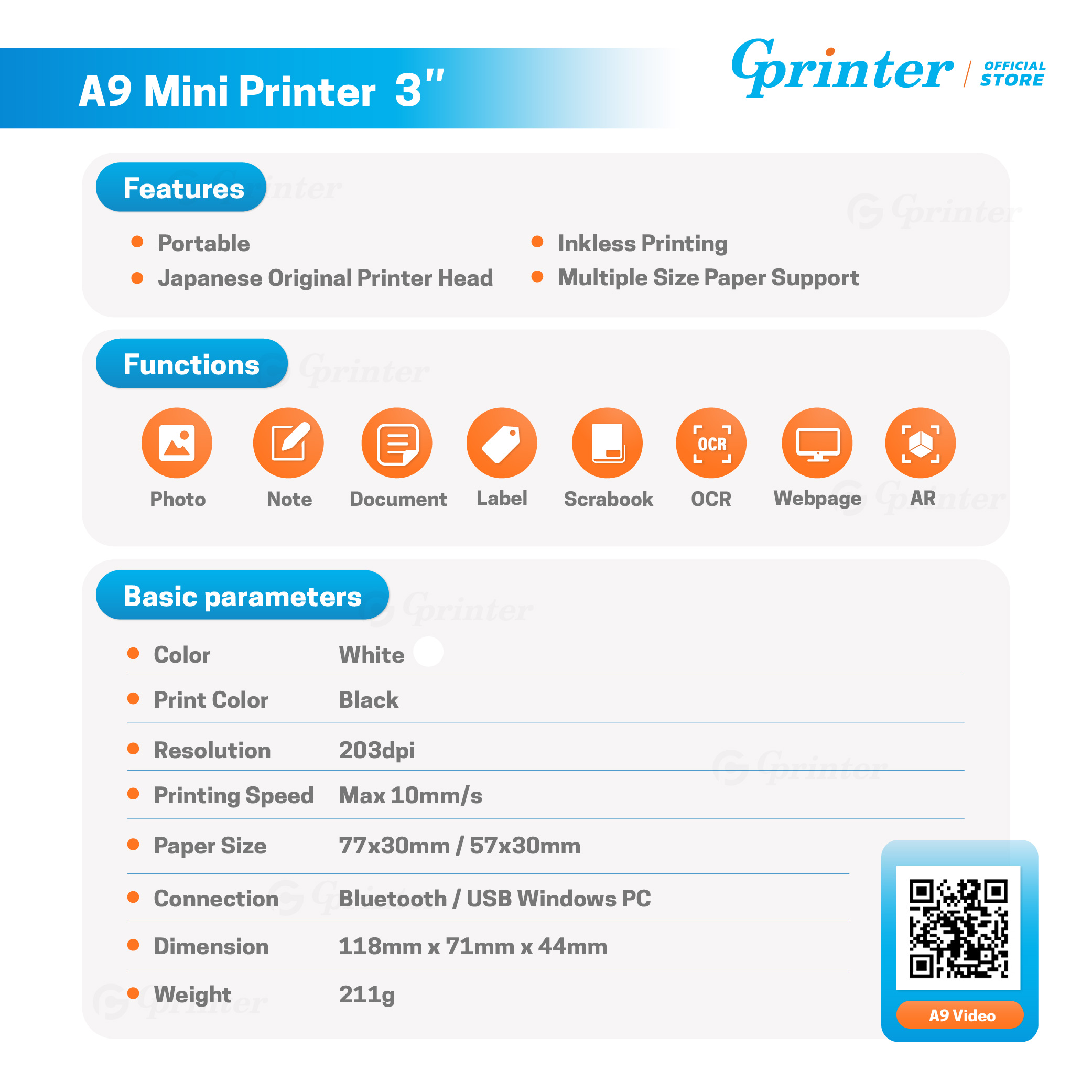 Gprinter เครื่องปริ้นพกพา peripage A9 พิมพ์สติ๊กเกอร์ ปริ้นใบปะหน้า ปริ้นสติ๊กเกอร์ mini printer ...
