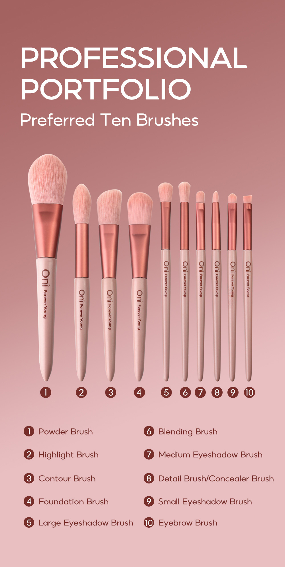 Oni Makeup Brush Set 10 Pcs Foundation Concealers Eye Shadows Make Up ...