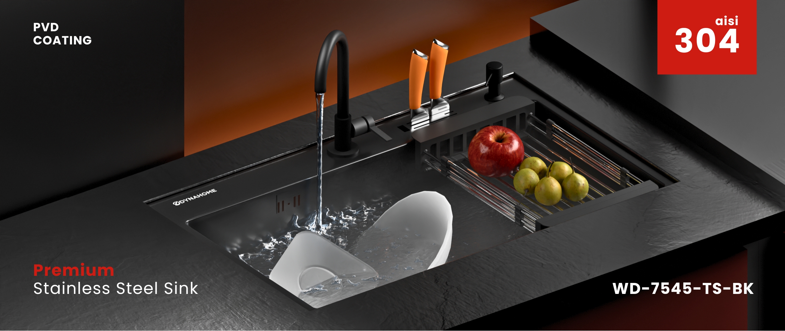 DYNAHOME รุ่น WD-7545-TS-BKซิ้งค์อ่างล้างจาน 1 หลุม สแตนเลส เกรด 304 ...