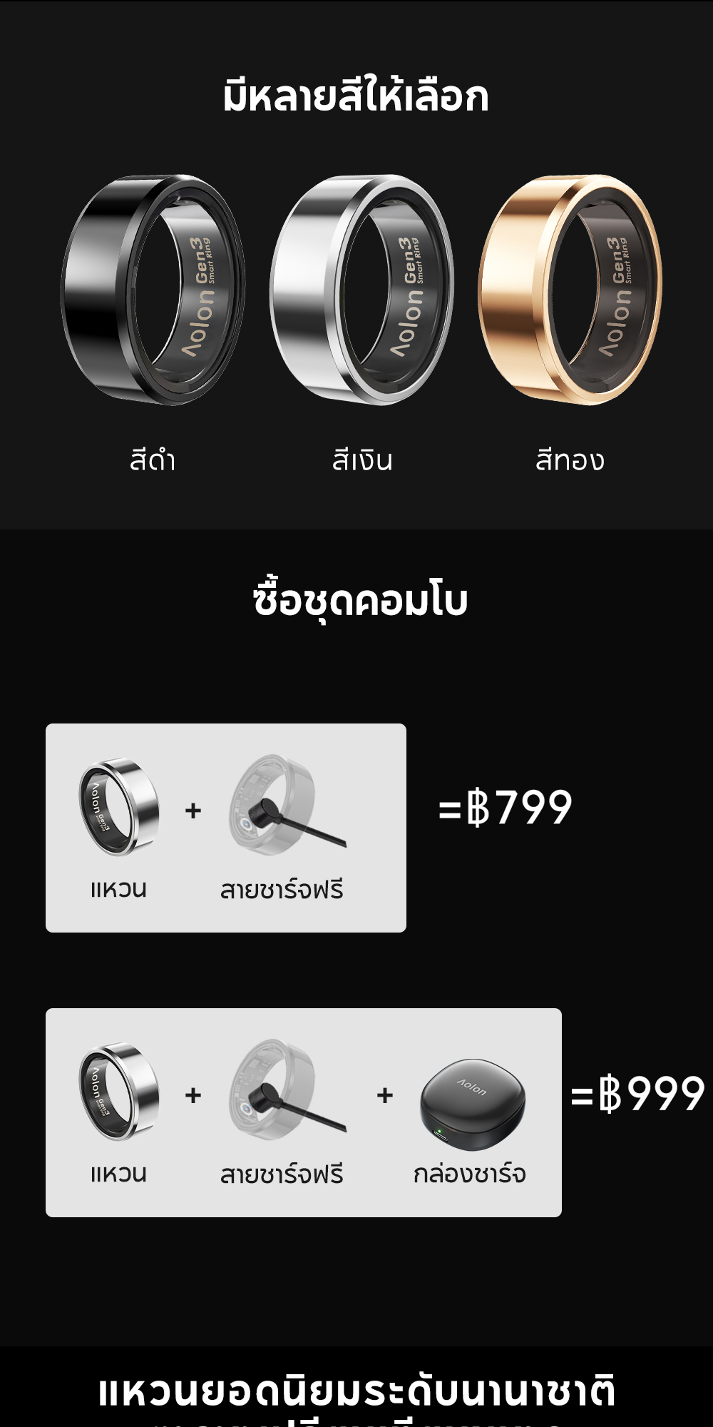 Aolon Ring Gen 3 Smart Ring แหวนอัจฉริยะ IP68กันน้ำแหวนอัจฉริยะชีพจรวัด ...