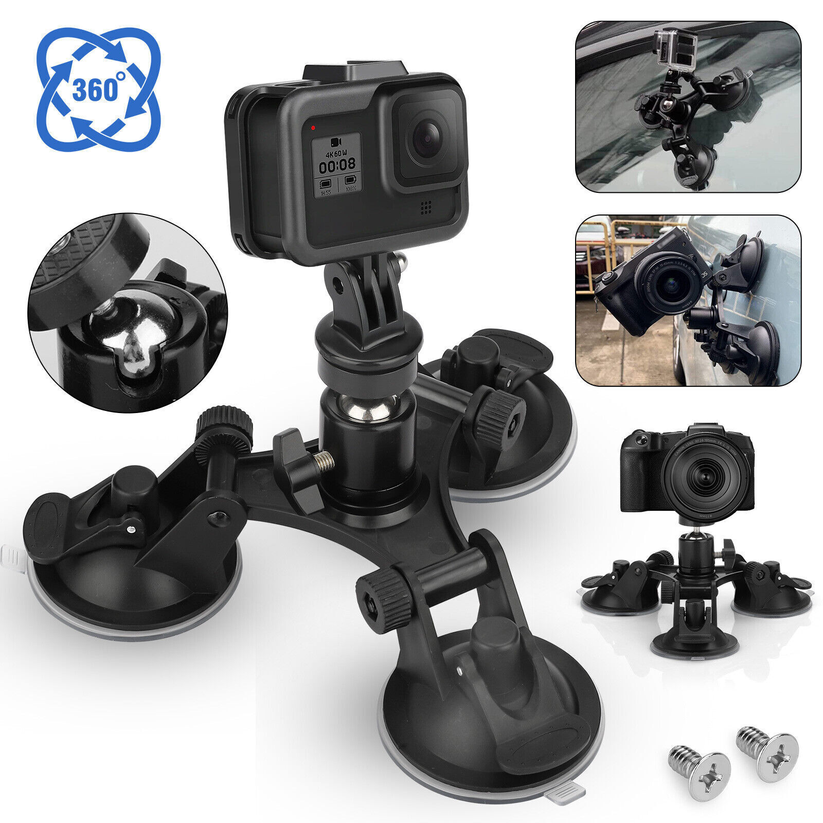 Triple Suction Car Mount For Insta360 Gopro Hero | Shopee Thailand