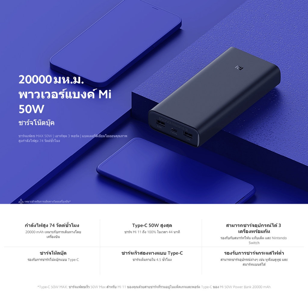 Xiaomi Mi 50w PowerBank 20000mAh/10W Wireless 10000mAh/22.5W 10000mAh พาวเวอร์แบงค์ แบตสำรอง ...