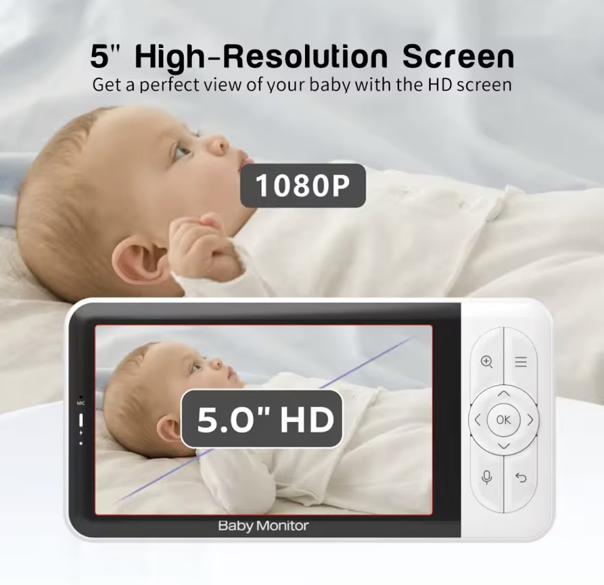 1080P 2KP WIFI Dual Mode Baby Monitor 5Inch HD Baby Automatic Night ...