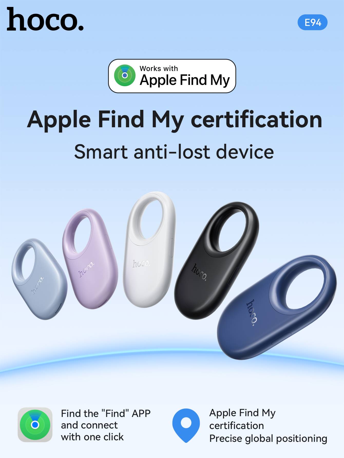 HOCO E94 E91 อุปกรณ์ติดตามของหาย GPS Find My Tag สำหรับ Apple iOS แบตอึด 365 วัน ไม่ต้องติดตั้งแ ...