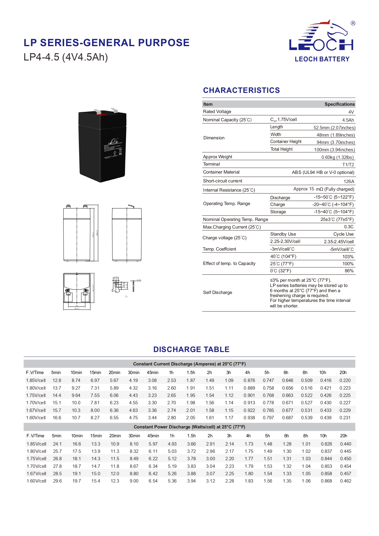 Leoch Battery LP4-4.5 (4V4.5AH) แบตเตอรี่แห้ง ตาชั่ง เครื่องชั่ง (แบต ...