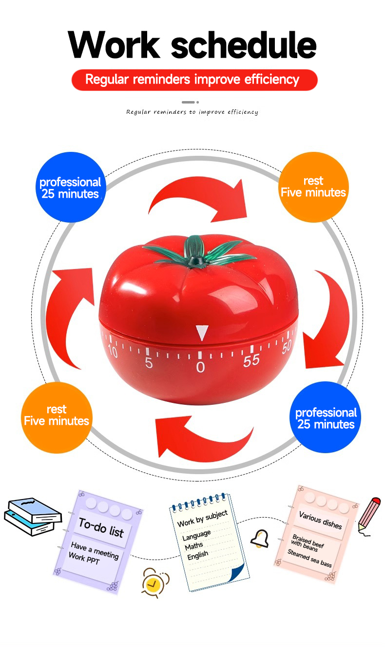 Pomodoro timer นาฬิกาจับเวลา แบบพลาสติก รูปมะเขือเทศ สําหรับทําอาหาร ...