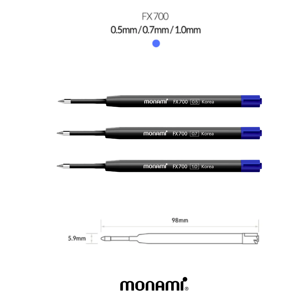 ไส้ปากกา ไส้ปากกาลูกลื่น Monami รุ่น FX 700 ขนาดหัว 0.5mm / 0.7mm / 1.0mm หมึกน้ำเงิน (จำนวน 1 ...