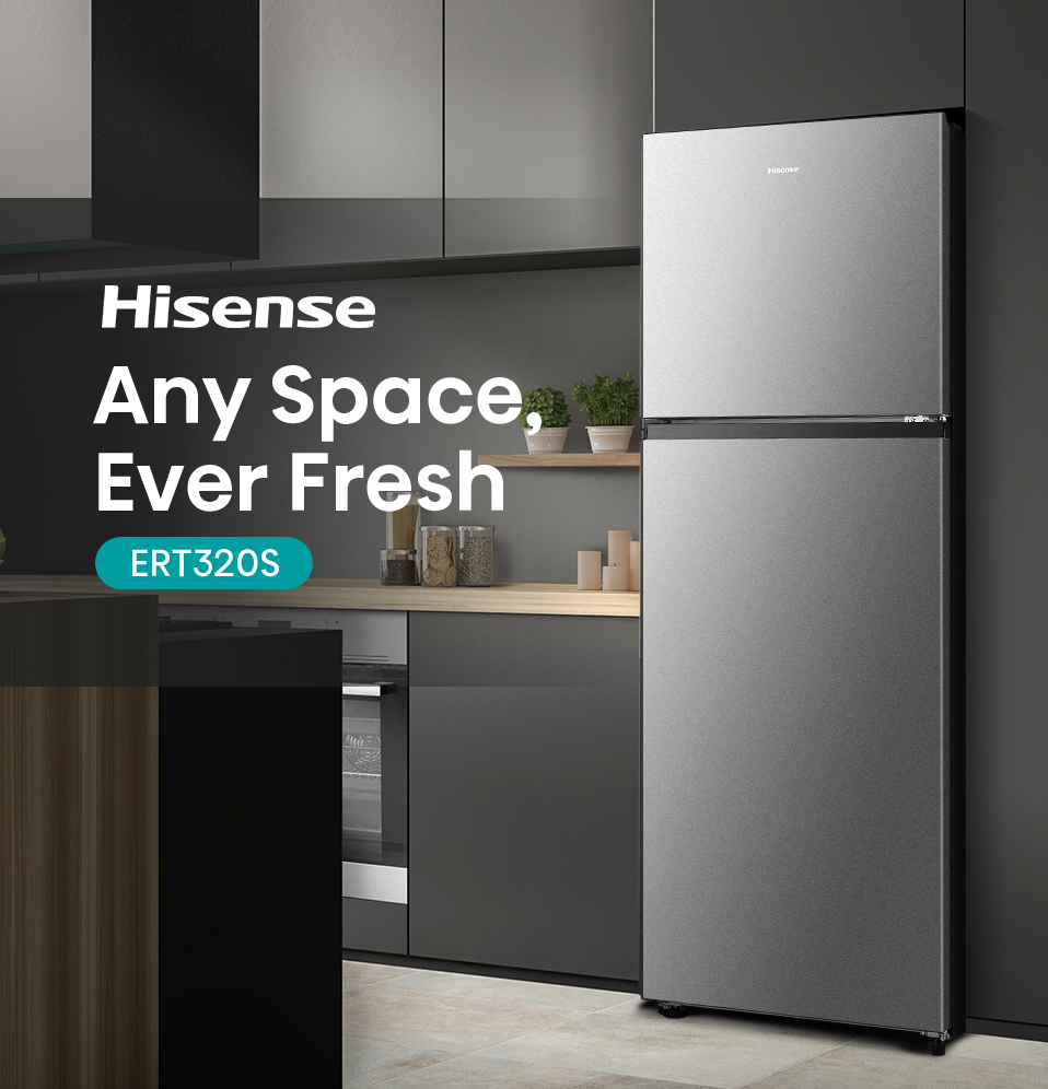 Hisense ERT320S 11.5Q ตู้เย็น 2 ประตู 326L ลิตร พร้อมแผ่นเหล็กสีเทาพรี ...